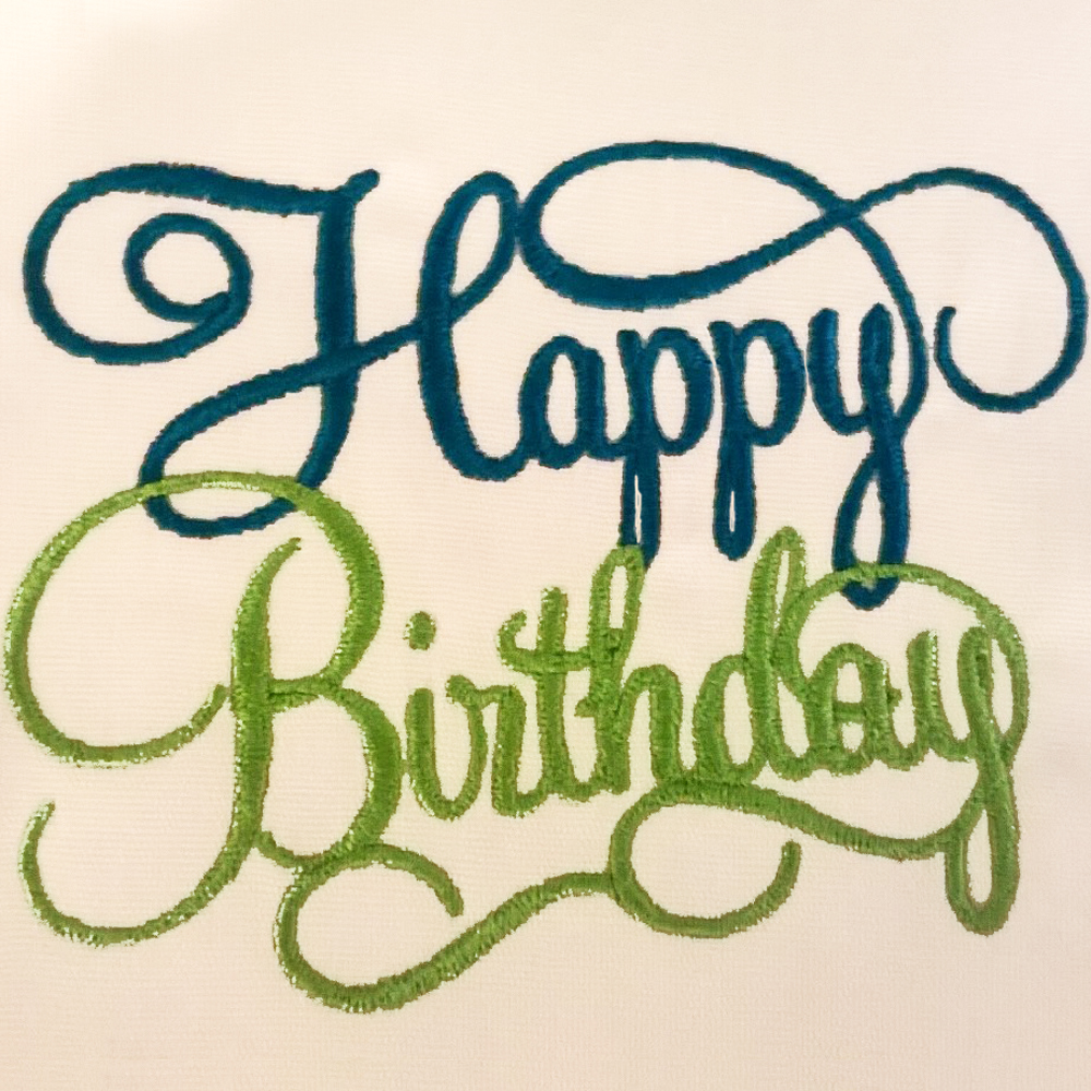 Elegant Happy Birthday In Cursive Machine Embroidery Design In Four