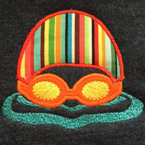 Swimmer with swim cap and goggles machine embroidery and appliqué ...