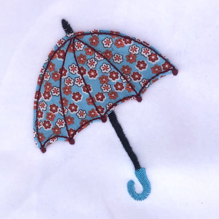 Whimsical umbrella raw edge appliqué design - Machine Embroidery Geek