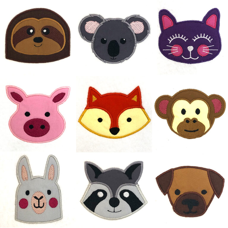 Animal face appliqué design set - Machine Embroidery Geek