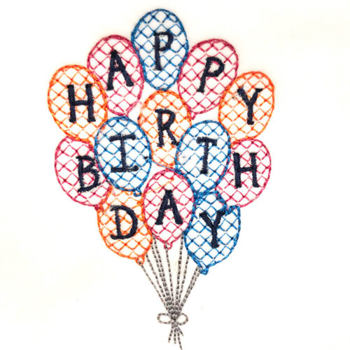 Happy Birthday in balloons embroidery design - Machine Embroidery Geek