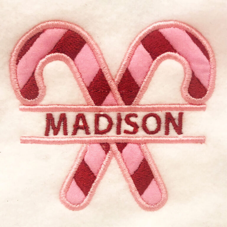 Split candy cane appliqué design - Machine Embroidery Geek