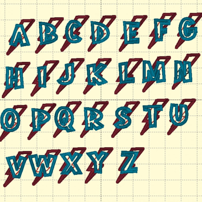 Letters with lightning bolt appliqué design - Machine Embroidery Geek