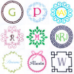 Modern monogram frame embroidery design set