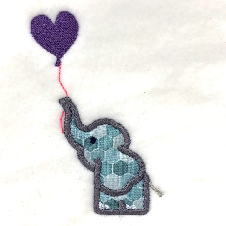 Baby elephant with balloon appliqué design - Machine Embroidery Geek