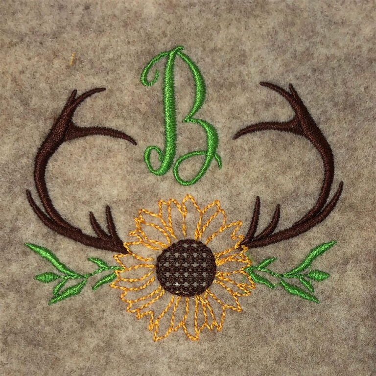 Antlers with sunflowers embroidery design - Machine Embroidery Geek