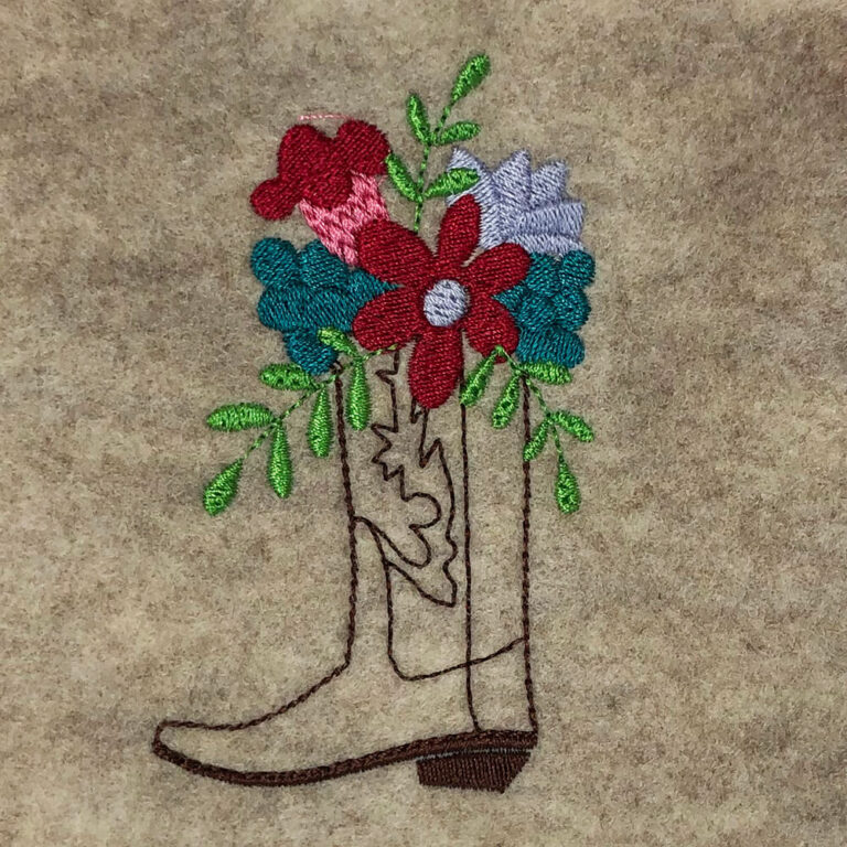 Cowboy boot with flowers embroidery design - Machine Embroidery Geek