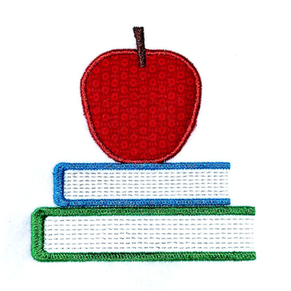 Apple appliqué on books - Machine Embroidery Geek